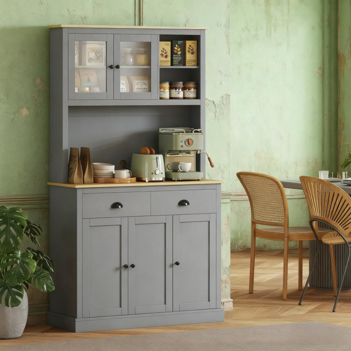 Latitude Run® 71 Inch Tall Freestanding Kitchen Pantry Cabinet With Adjustable Shelves And Ample ...